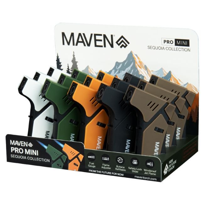 MAVEN PRO MINI SEQUOIA COLLECTION WIND PROOF TORCH 15CT DISPLAY ...